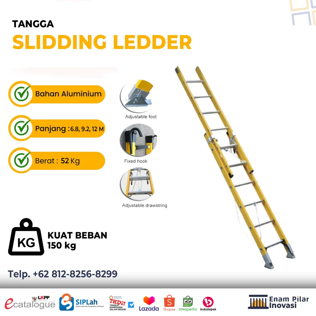 Tangga Aluminium Sliding PLN Tinggi 6, 9, 12 Meter