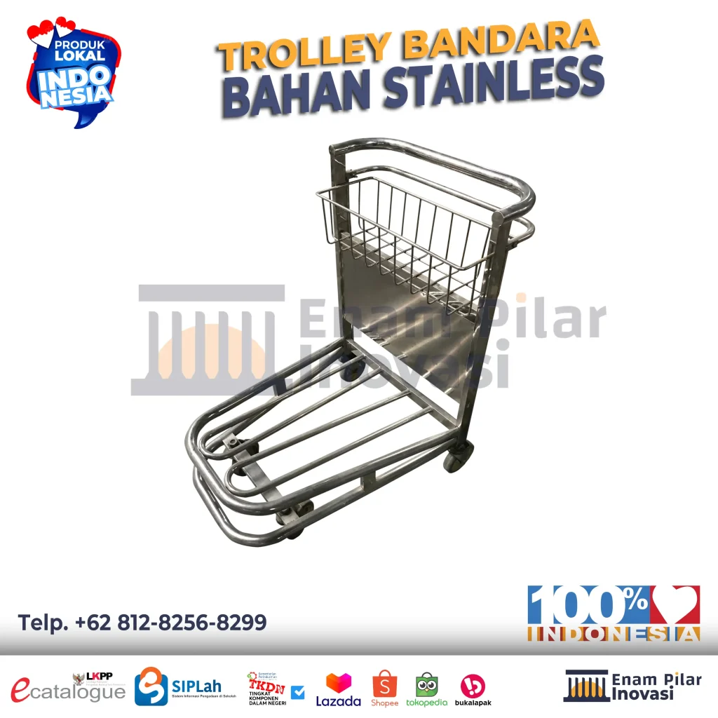 Trolley Bandara Stainless Steel Anti Karat | Kapasitas 50kg & Roda 360°